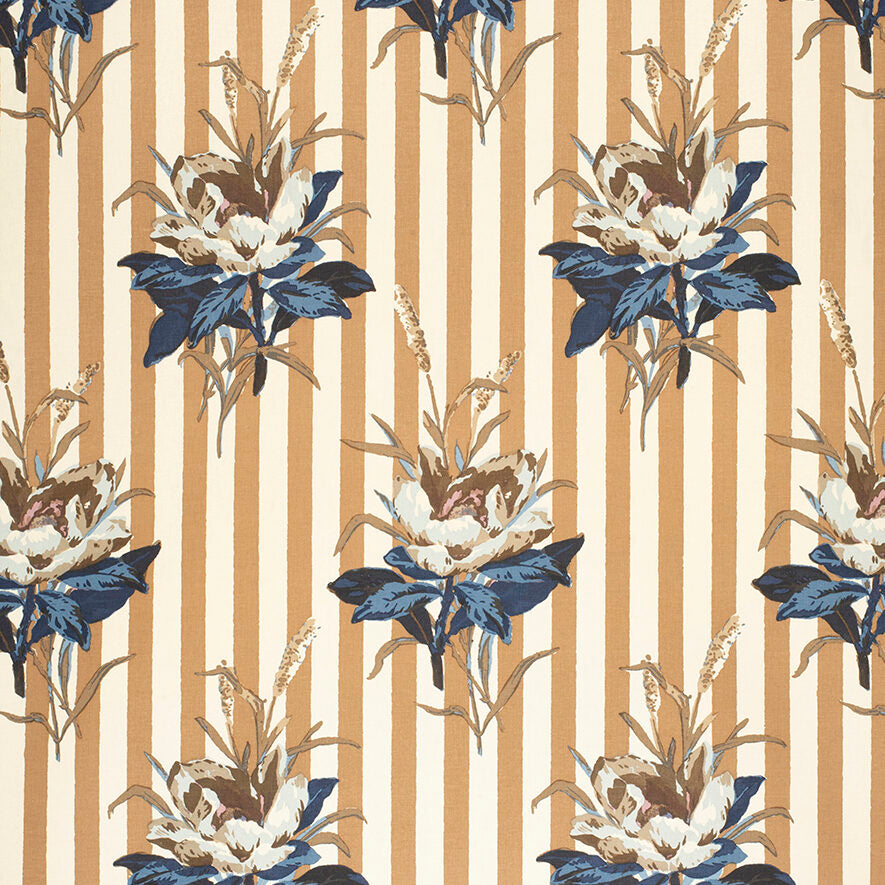 Melba Flower Stripe - Blue and Brown